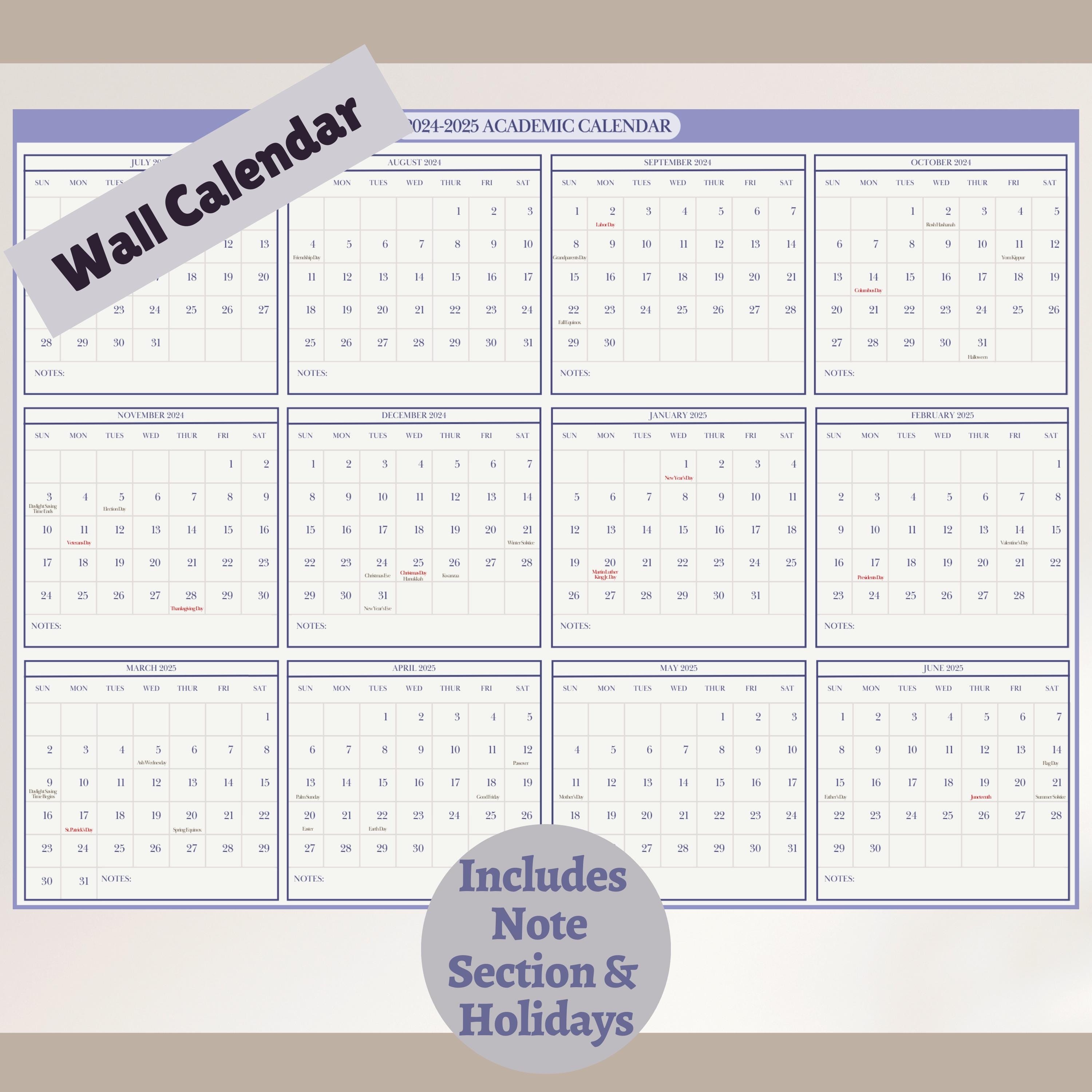 2024-2025 Academic Yearly Wall Calendar, Academic Year Planner, School ...