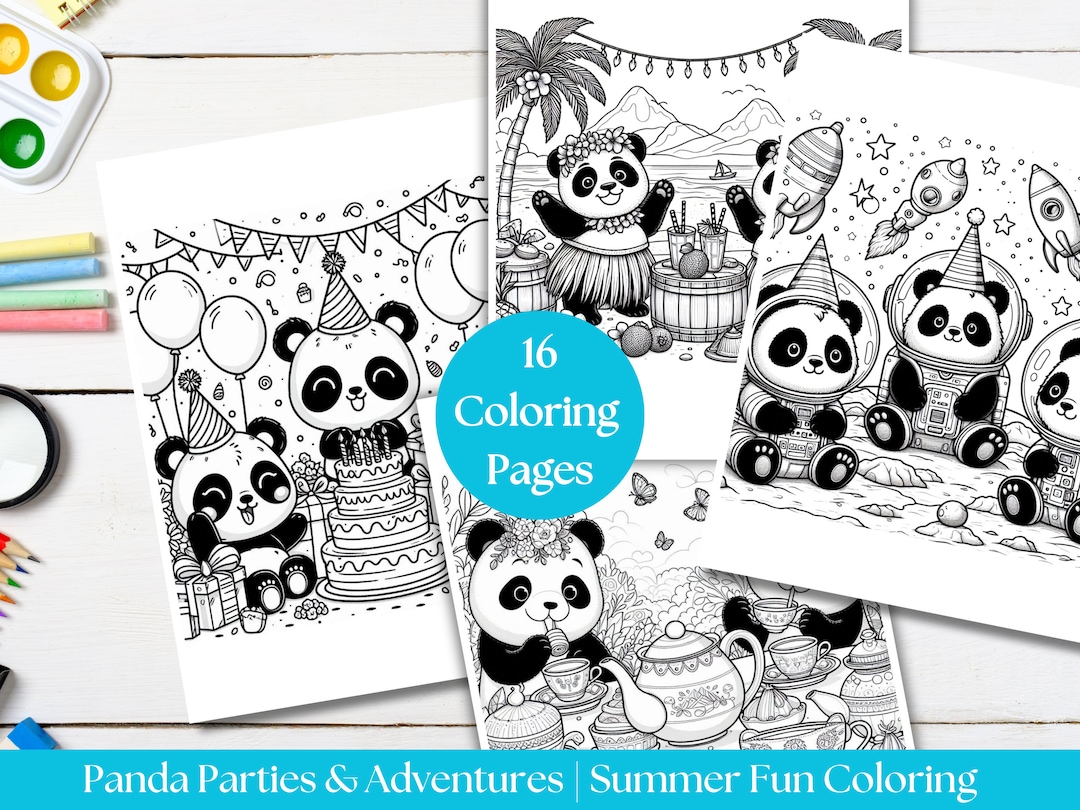 Panda Parties and Adventures Coloring Pages, Printable Summer Fun ...