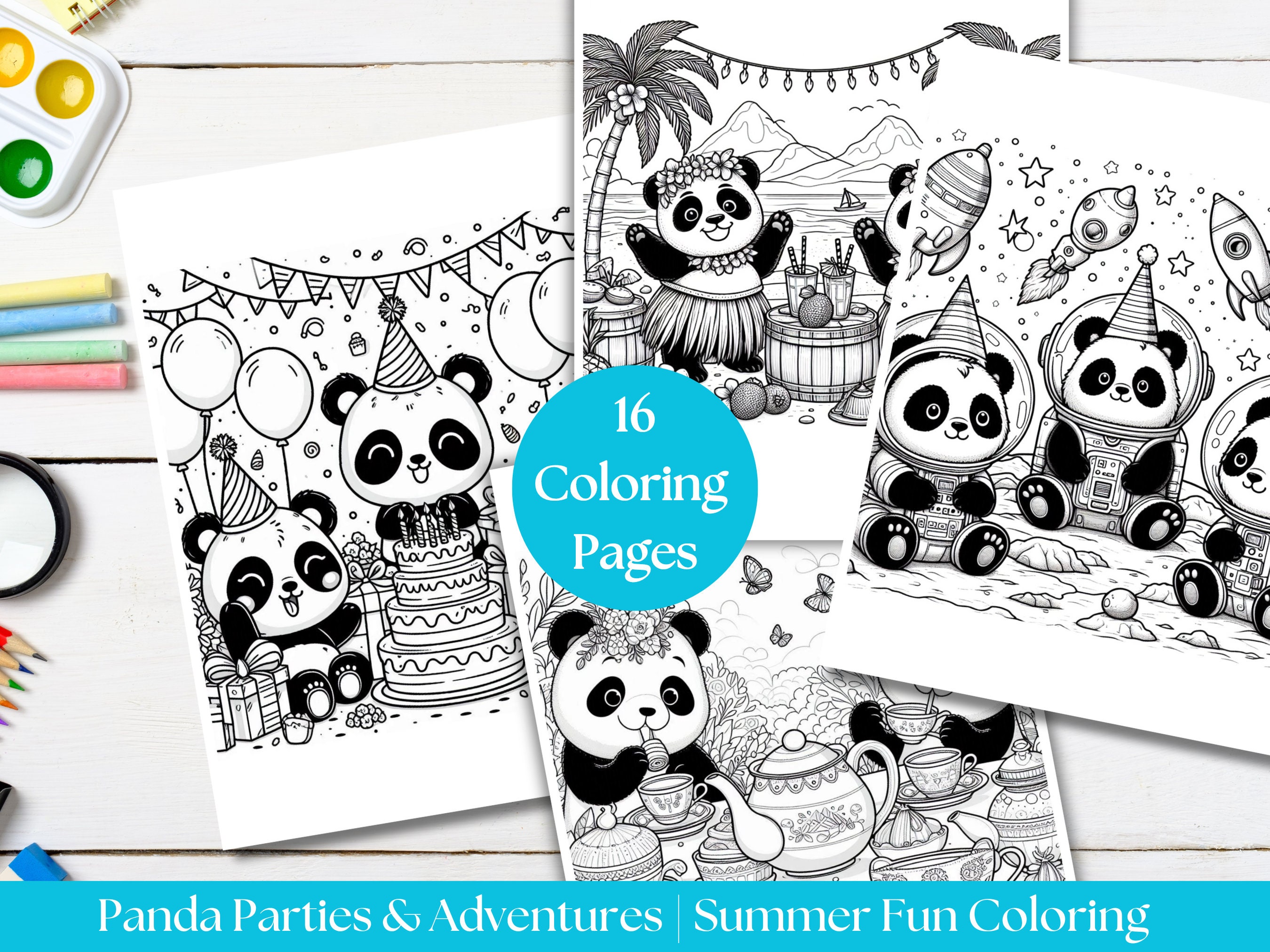 Panda Parties and Adventures Coloring Pages, Printable Summer Fun ...