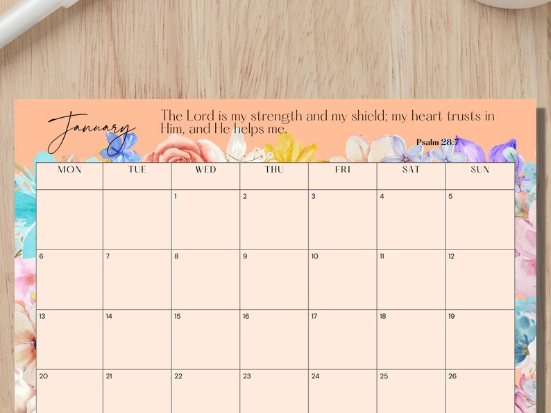 2025 Calendar Bible Verses, Printable Watercolor Flowers Calendar ...