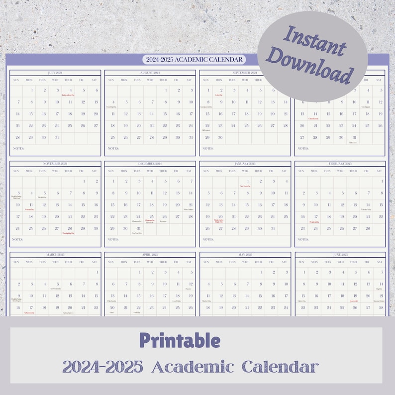 2024-2025 Academic Yearly Wall Calendar, Academic Year Planner, School ...