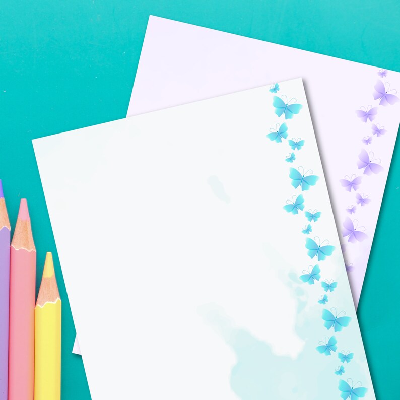 Turquoise and Lavender Butterfly Border Paper, Paint Splash Digital ...