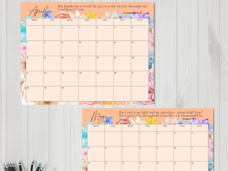 2025 Calendar Bible Verses, Printable Watercolor Flowers Calendar ...
