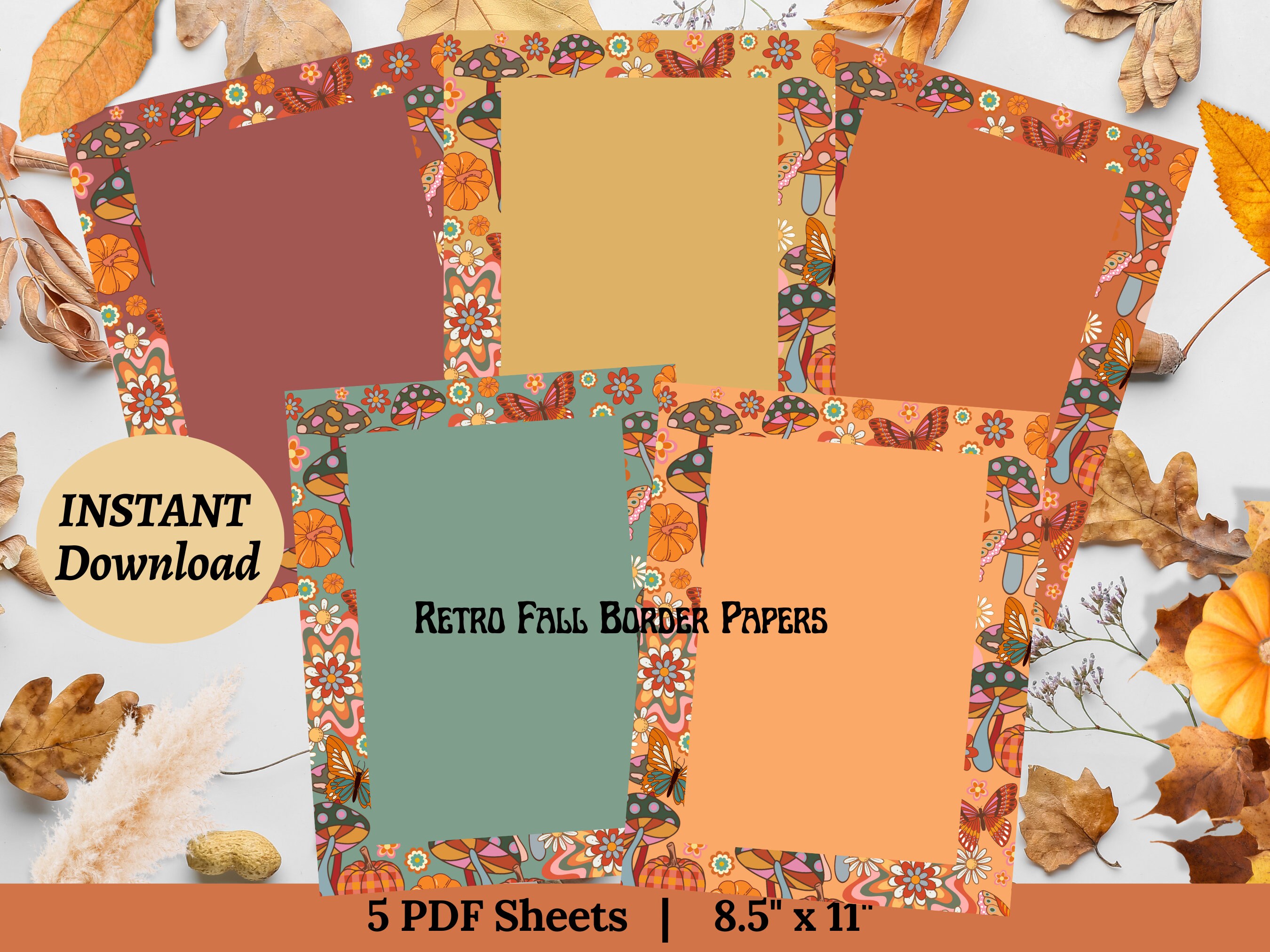 Retro Fall Border Paper, Groovy Fall Pumpkin, Fall Vibes, Retro Autumn ...