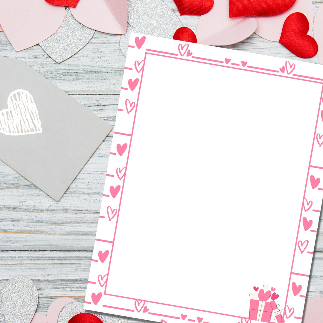 Pink Hearts Border Paper, Cute Printable Border Paper, 8.5x11 Letter ...
