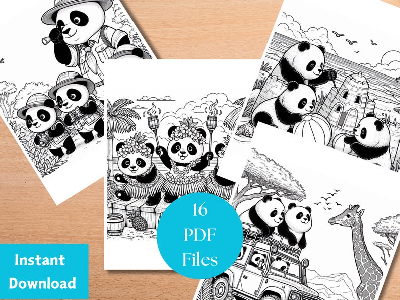 Panda Parties and Adventures Coloring Pages, Printable Summer Fun ...