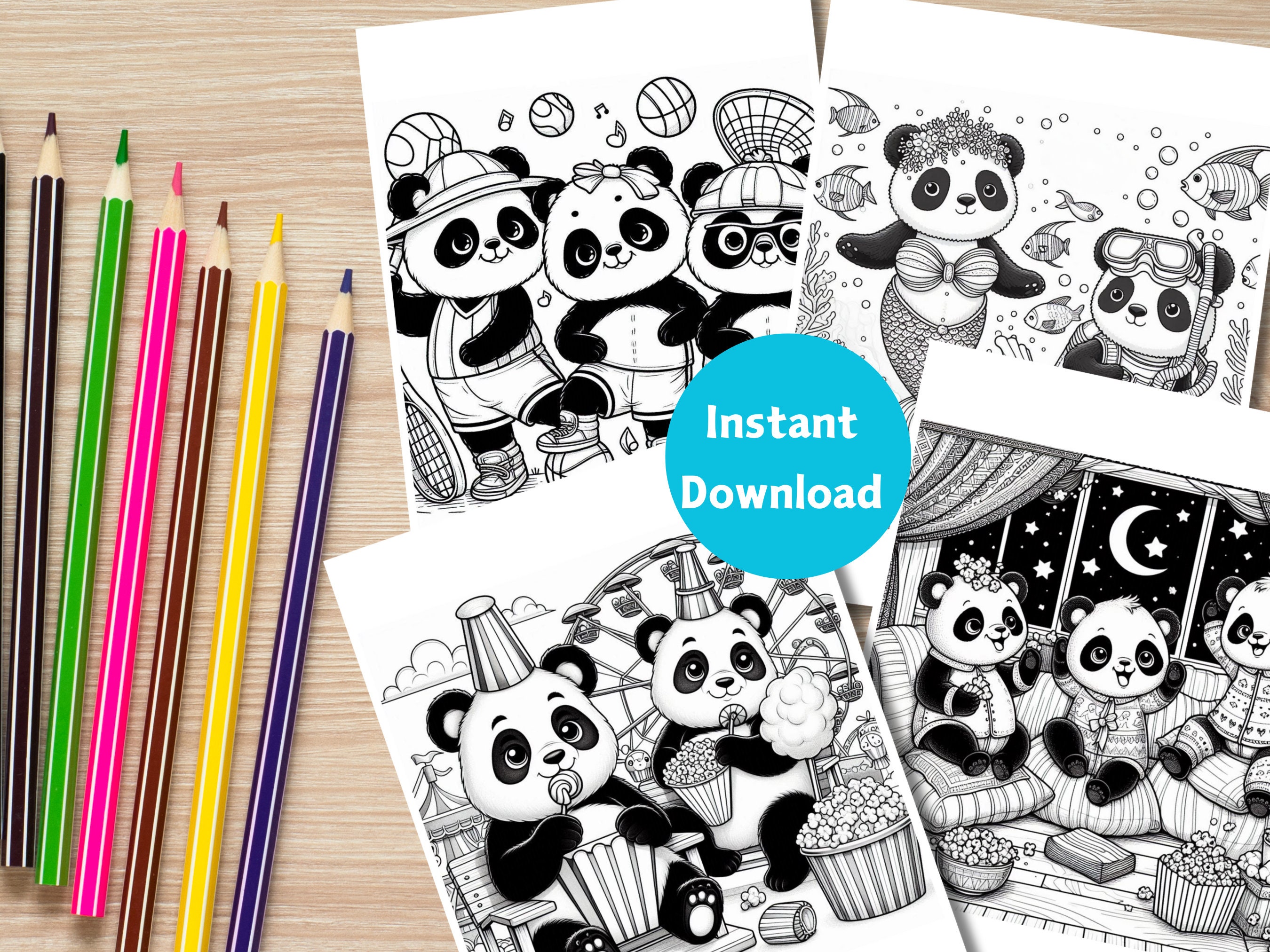 Panda Parties and Adventures Coloring Pages, Printable Summer Fun ...