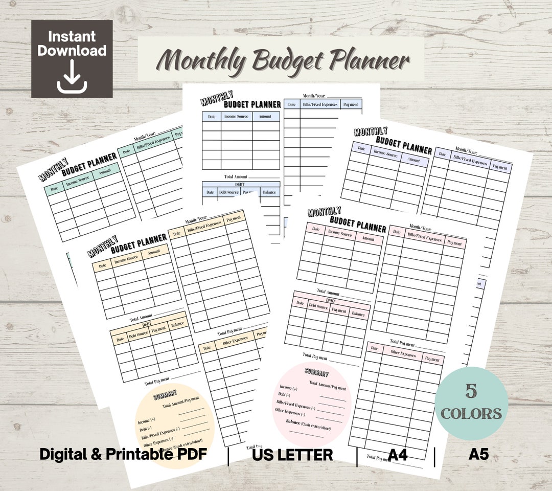Monthly Budget Planner, Debt Payment Tracker, Budget Template, Income ...