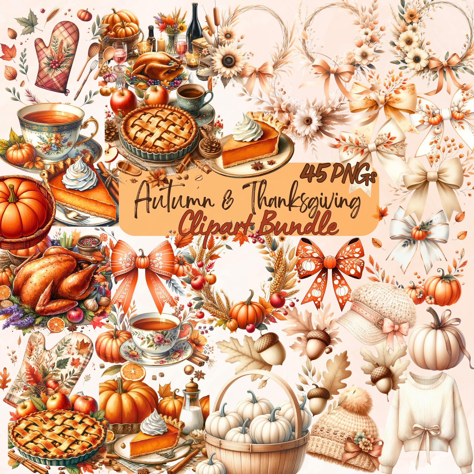 Autumn and Thanksgiving Clipart Png Bundle, Fall Vibes Png, Fall ...