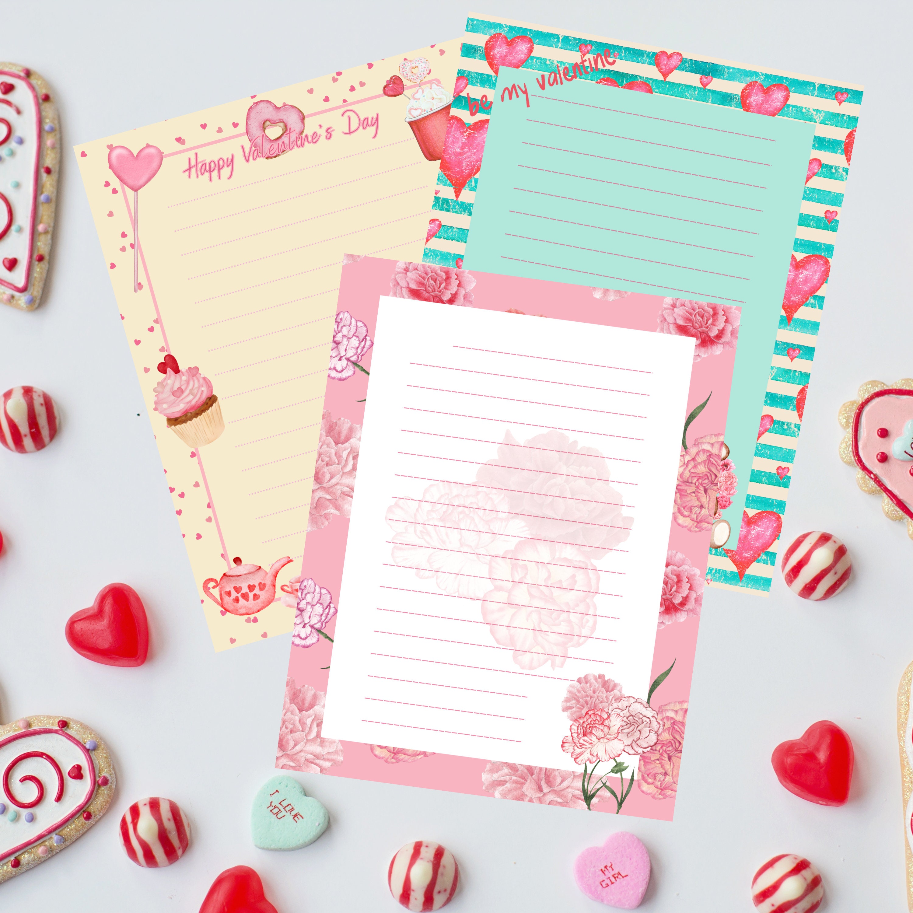 Watercolor Valentine's Border Paper, Valentine Printables, Valentine's ...