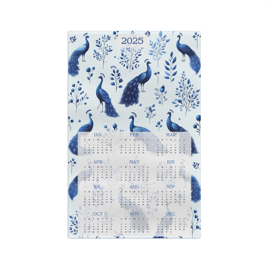 2025 Calendar Blue Peacock Tea Towel, Peacock Kitchen Towel, 2025 ...