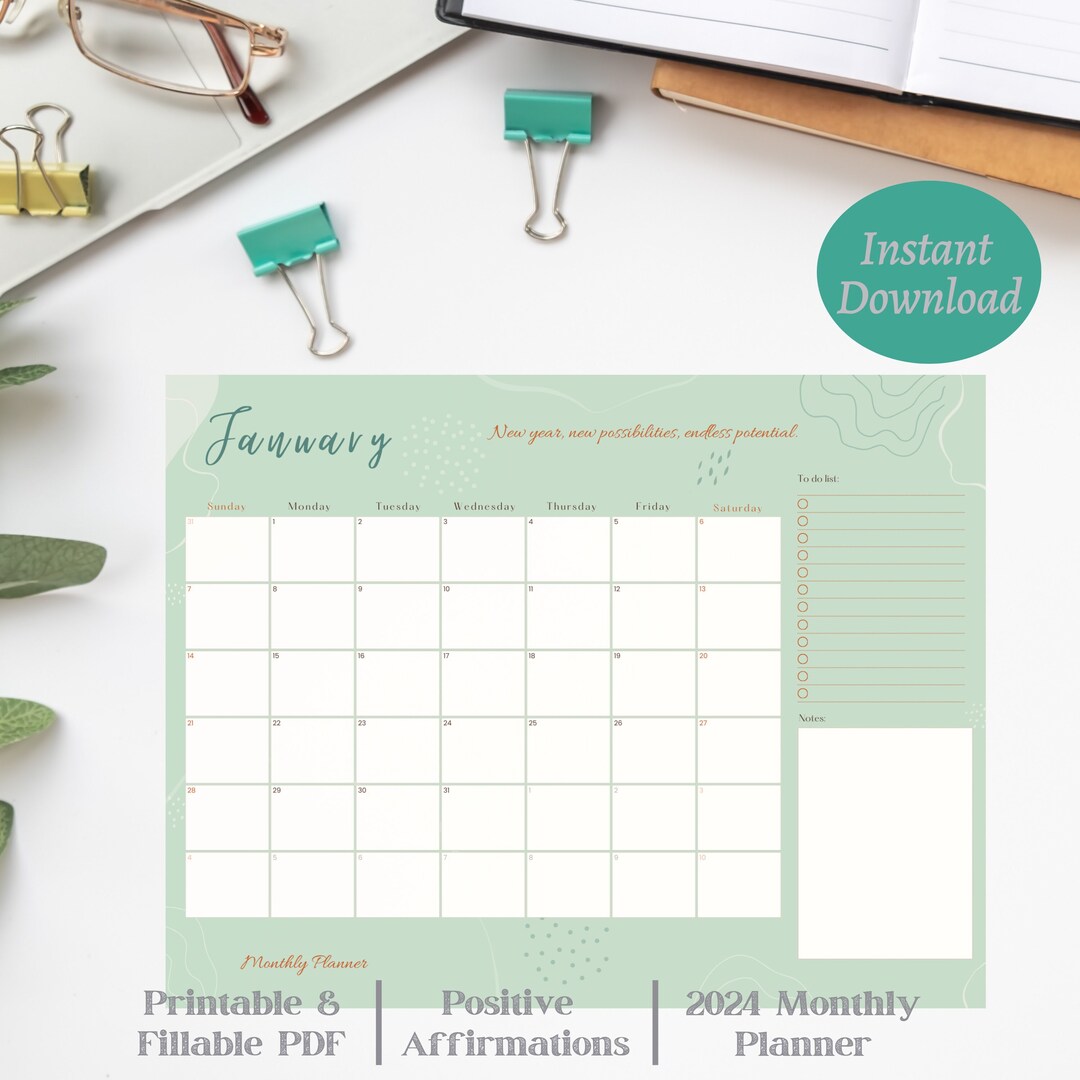 2024 Positive Affirmation Calendar, Monthly Planner Calendar, Teacher ...