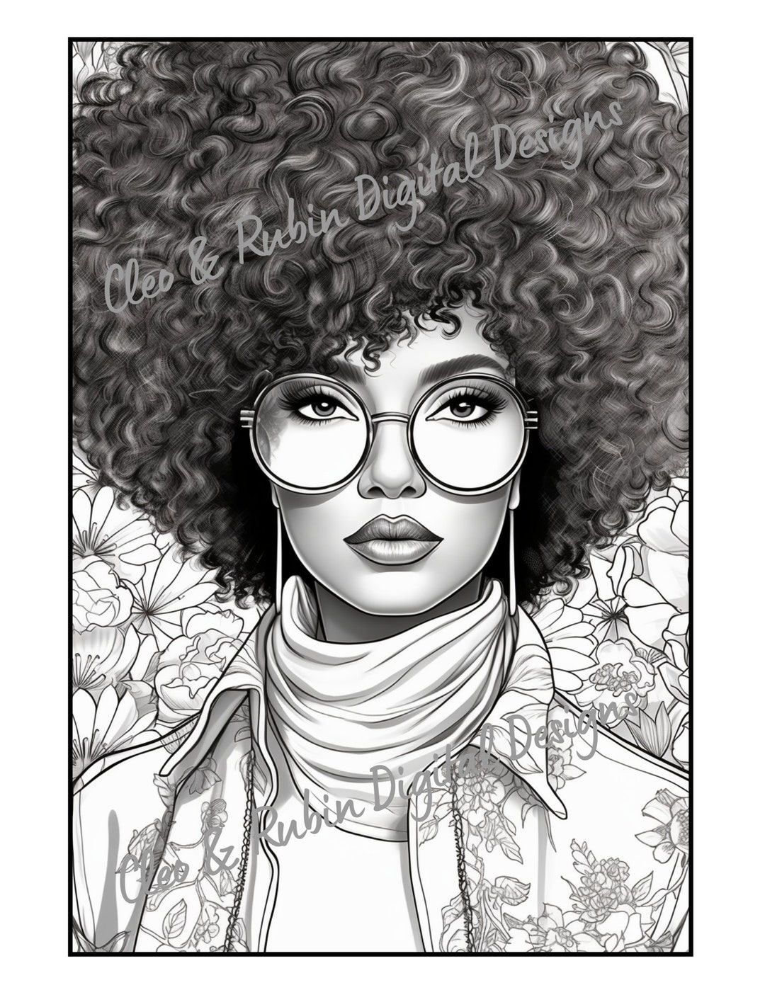 Black Woman Floral Adult Coloring Page, Natural Afro Hair Black Women ...