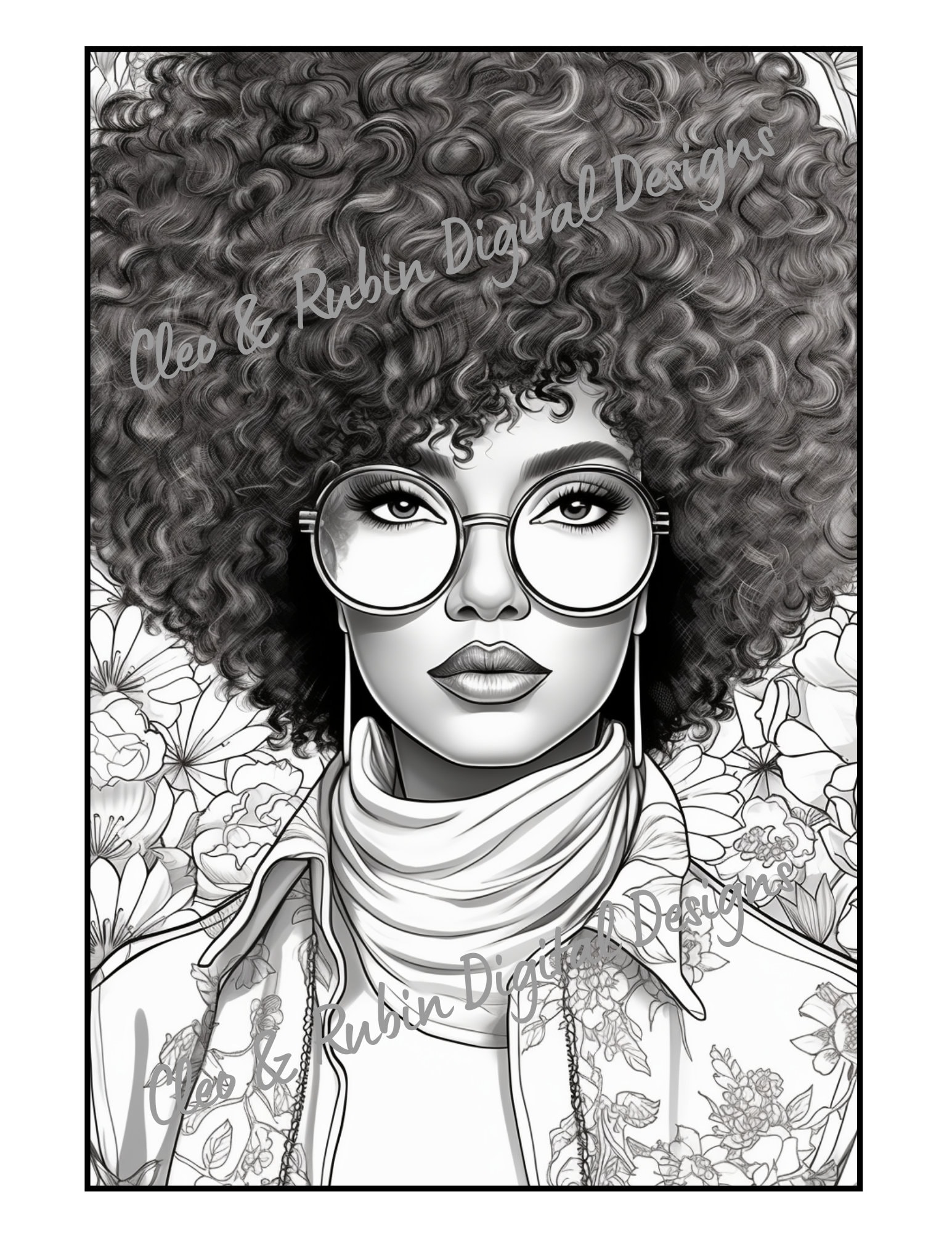 Black Woman Floral Adult Coloring Page, Natural Afro Hair Black Women ...