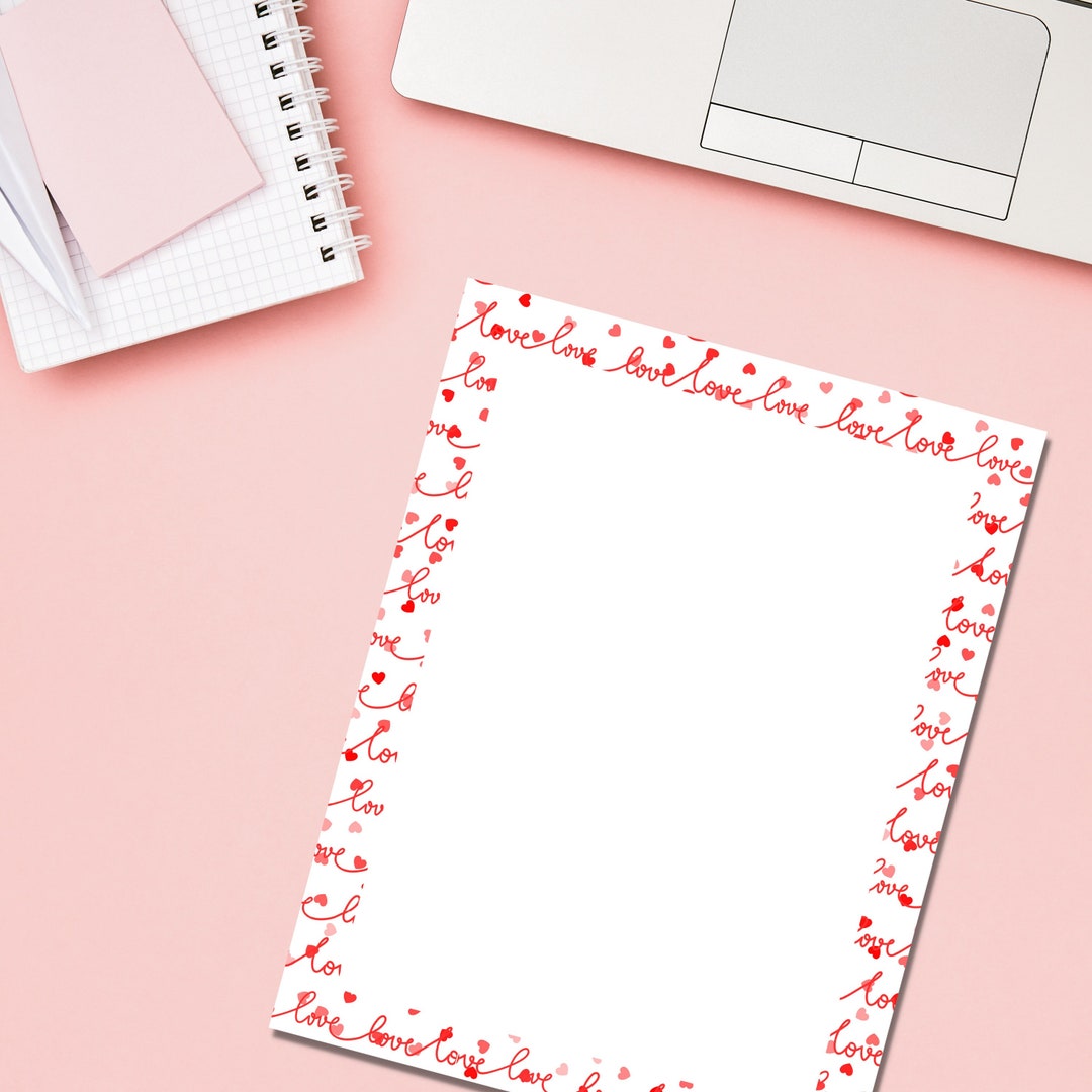 Love Hearts Border Paper, Love Frame, Letter Writing, Printable PDF ...