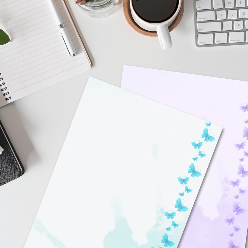 Turquoise and Lavender Butterfly Border Paper, Paint Splash Digital ...