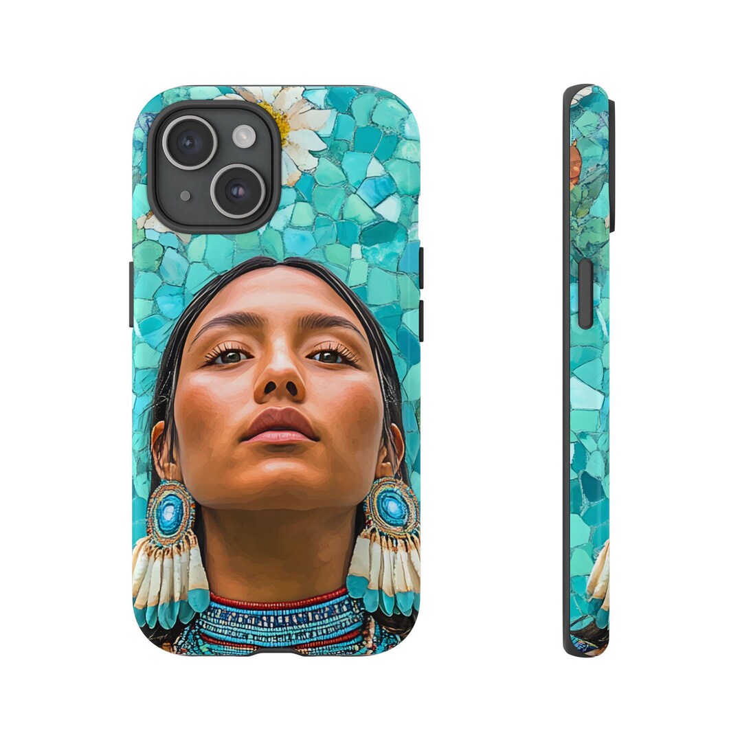 Native American Woman Turquoise Tough Phone Case, Faux Glass Mosaic ...