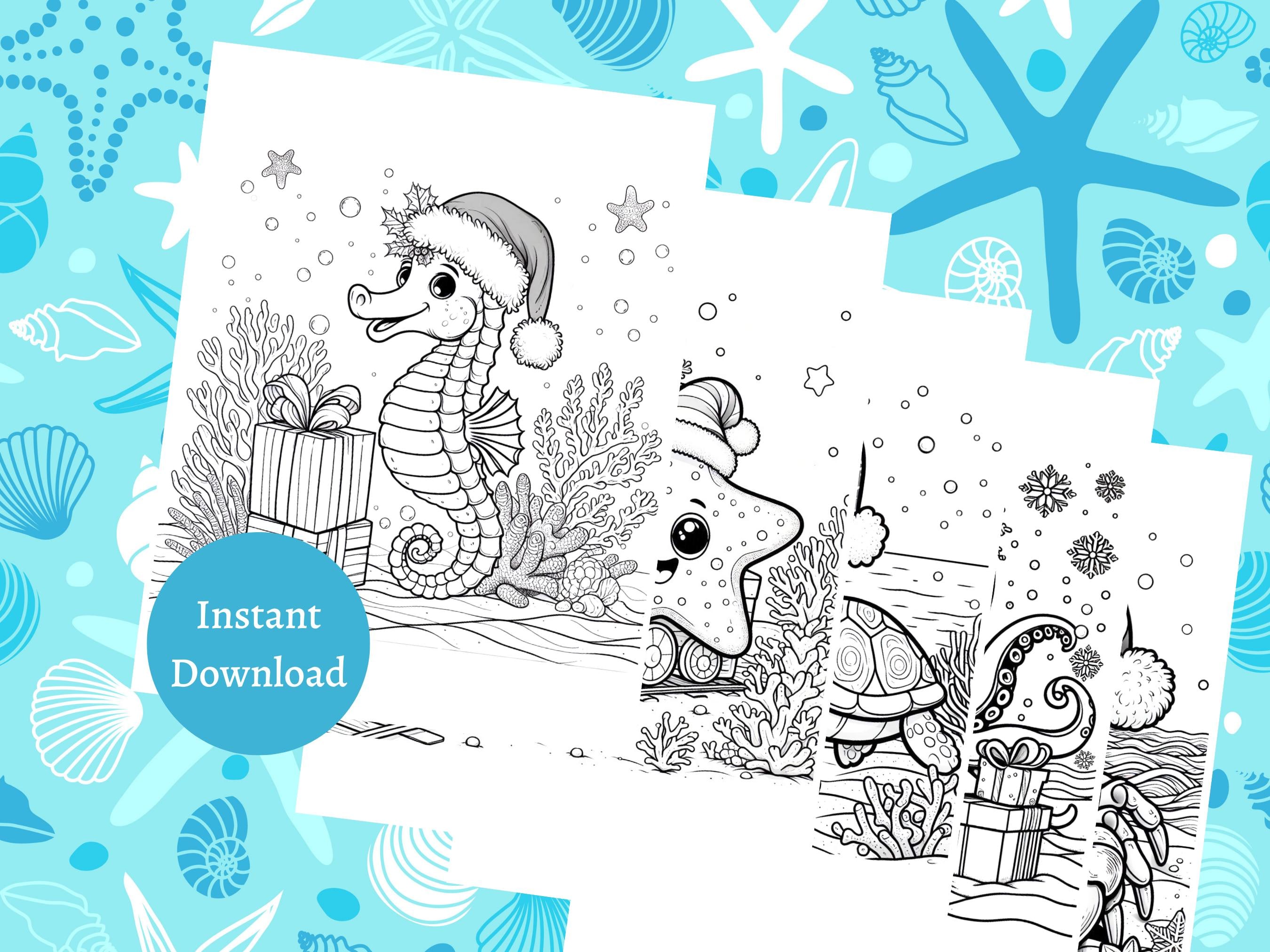 Christmas Sea Animals Coloring Pages, Festive Underwater Fun, Christmas ...