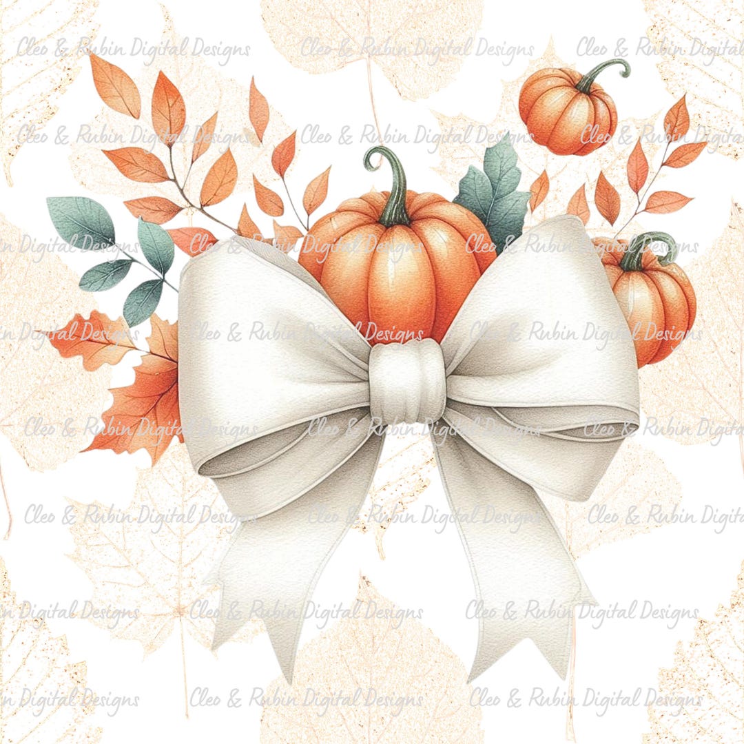 Watercolor Coquette Pumpkin Bow PNG, Autumn Sublimation Design, Pumpkin ...