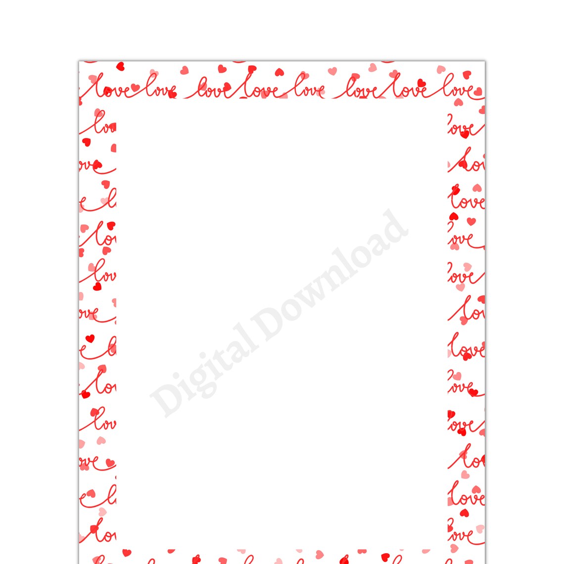 Love Hearts Border Paper, Love Frame, Letter Writing, Printable PDF ...