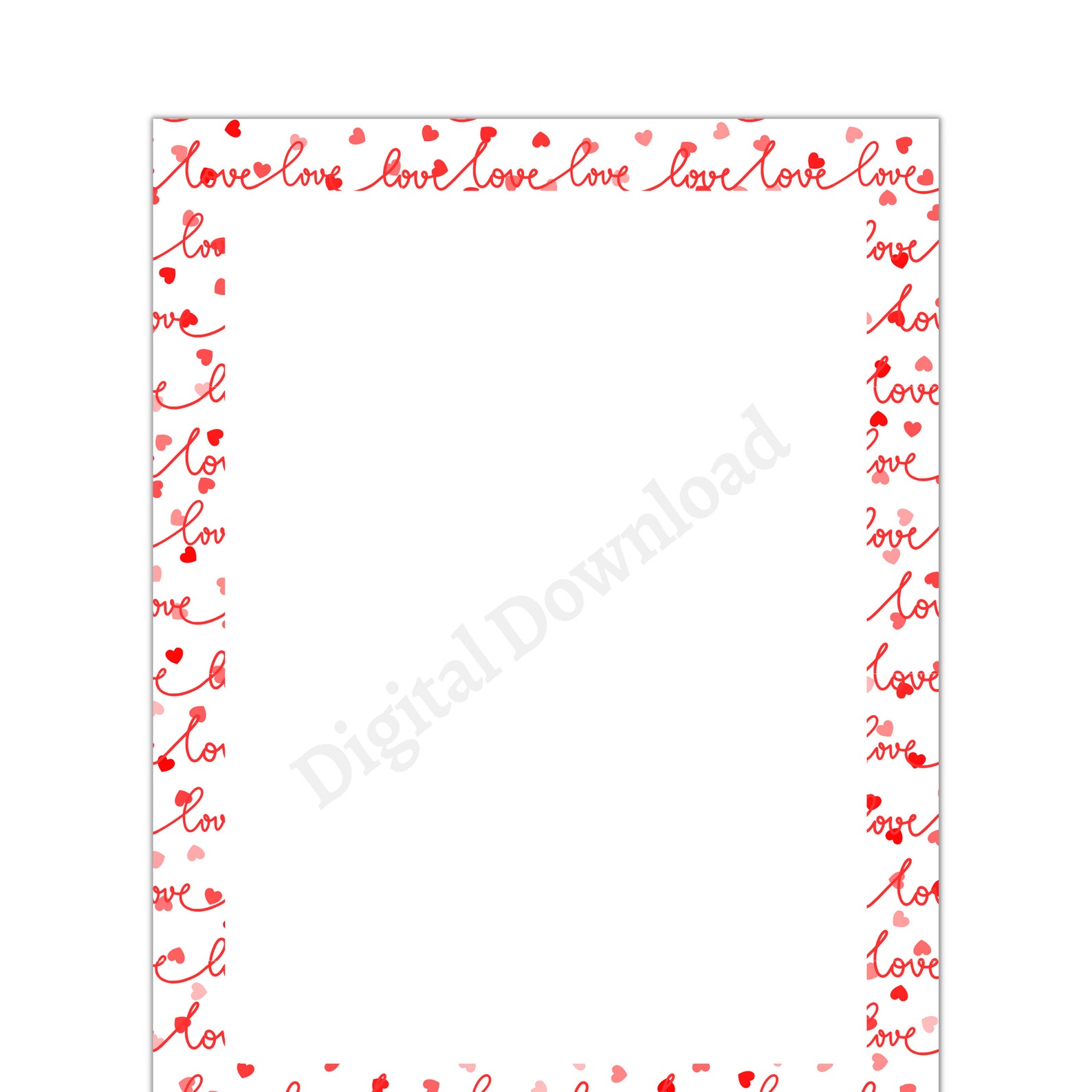 Love Hearts Border Paper, Love Frame, Letter Writing, Printable PDF ...