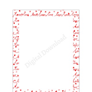 Love Hearts Border Paper, Love Frame, Letter Writing, Printable PDF ...