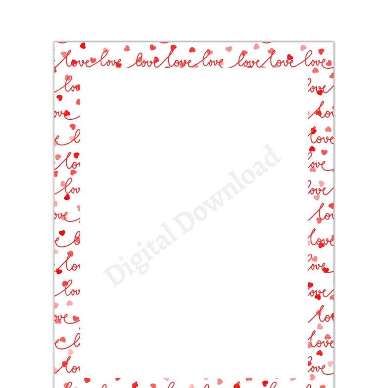 Love Hearts Border Paper, Love Frame, Letter Writing, Printable PDF ...