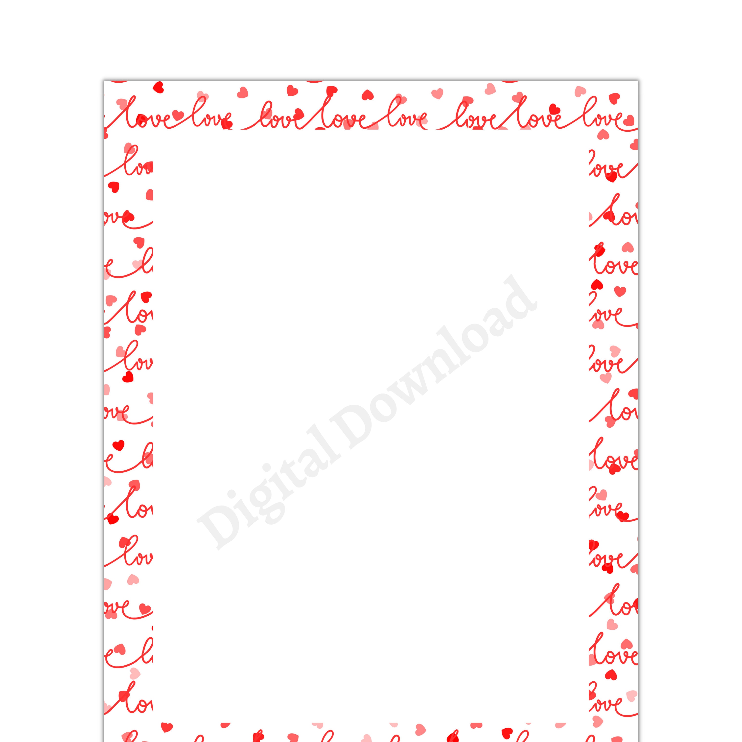 Love Hearts Border Paper, Love Frame, Letter Writing, Printable PDF ...