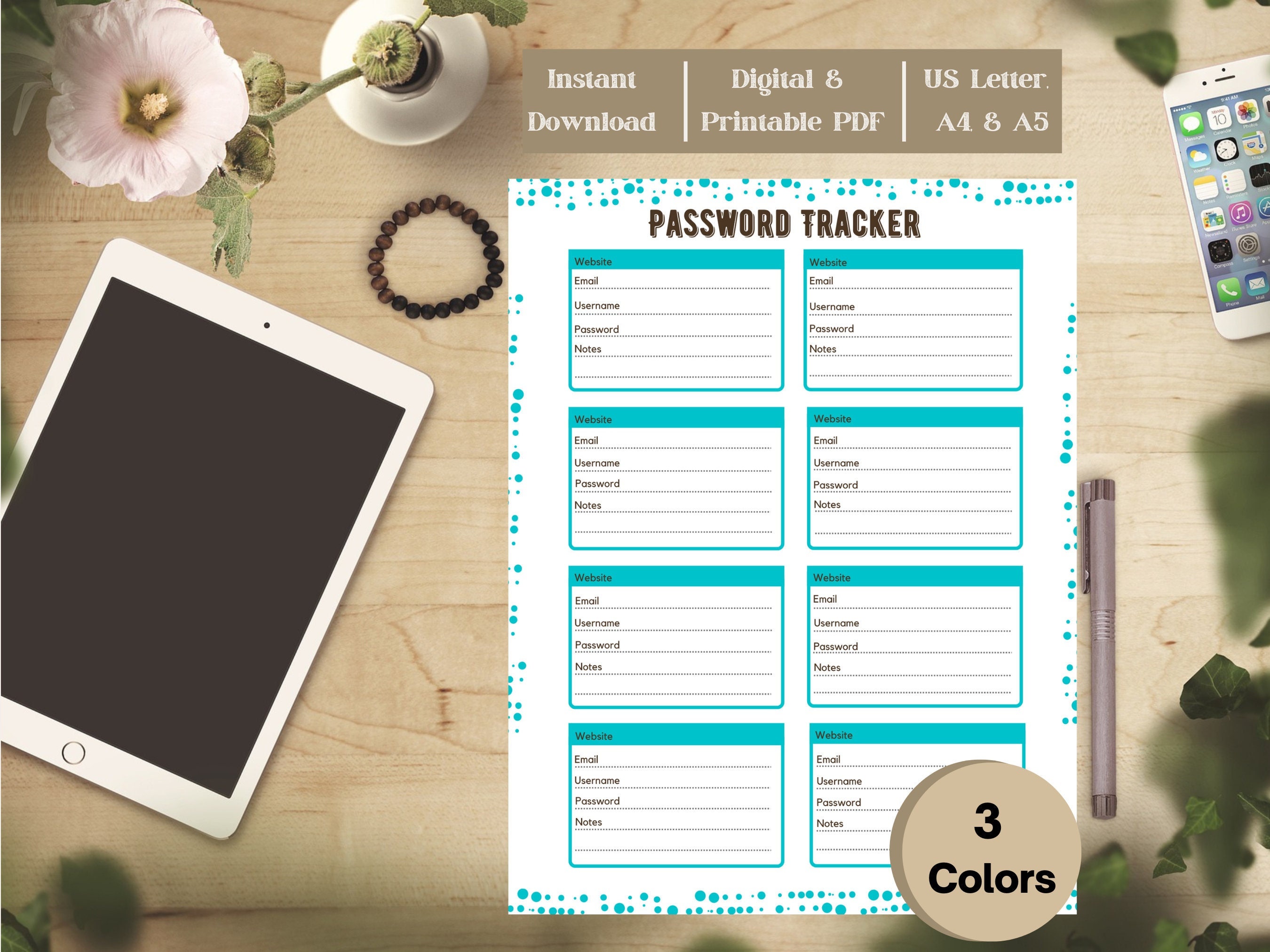 Password Tracker, Password Log Printable, Digital Password Keeper ...