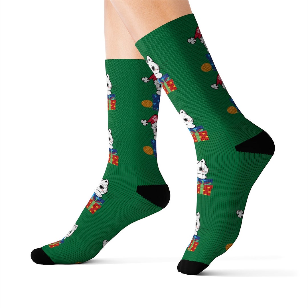 Christmas Cat Sublimation Socks, Sublimated Holiday Sock, Christmas ...