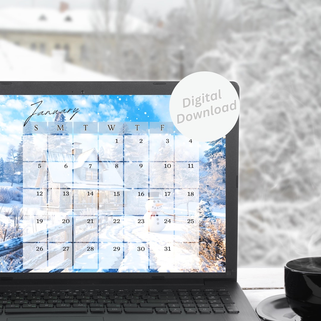 Buy Watercolor Winter January 2025 Printable Calendar, 2025 Monthly ...