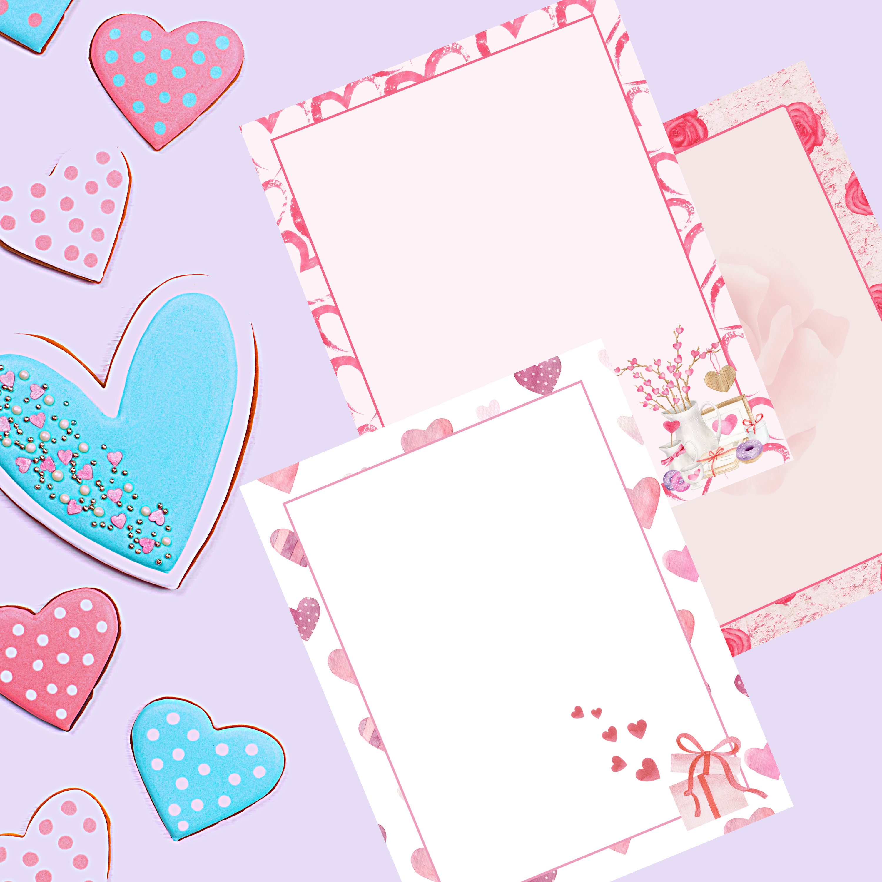 Watercolor Valentine's Border Paper, Valentine Printables, Valentine's ...