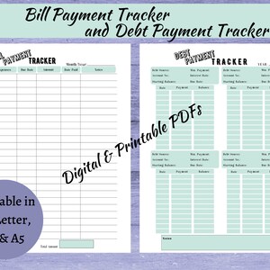 Bill Payment Tracker, Debt Tracker, Debt Payoff Planner, Digital ...