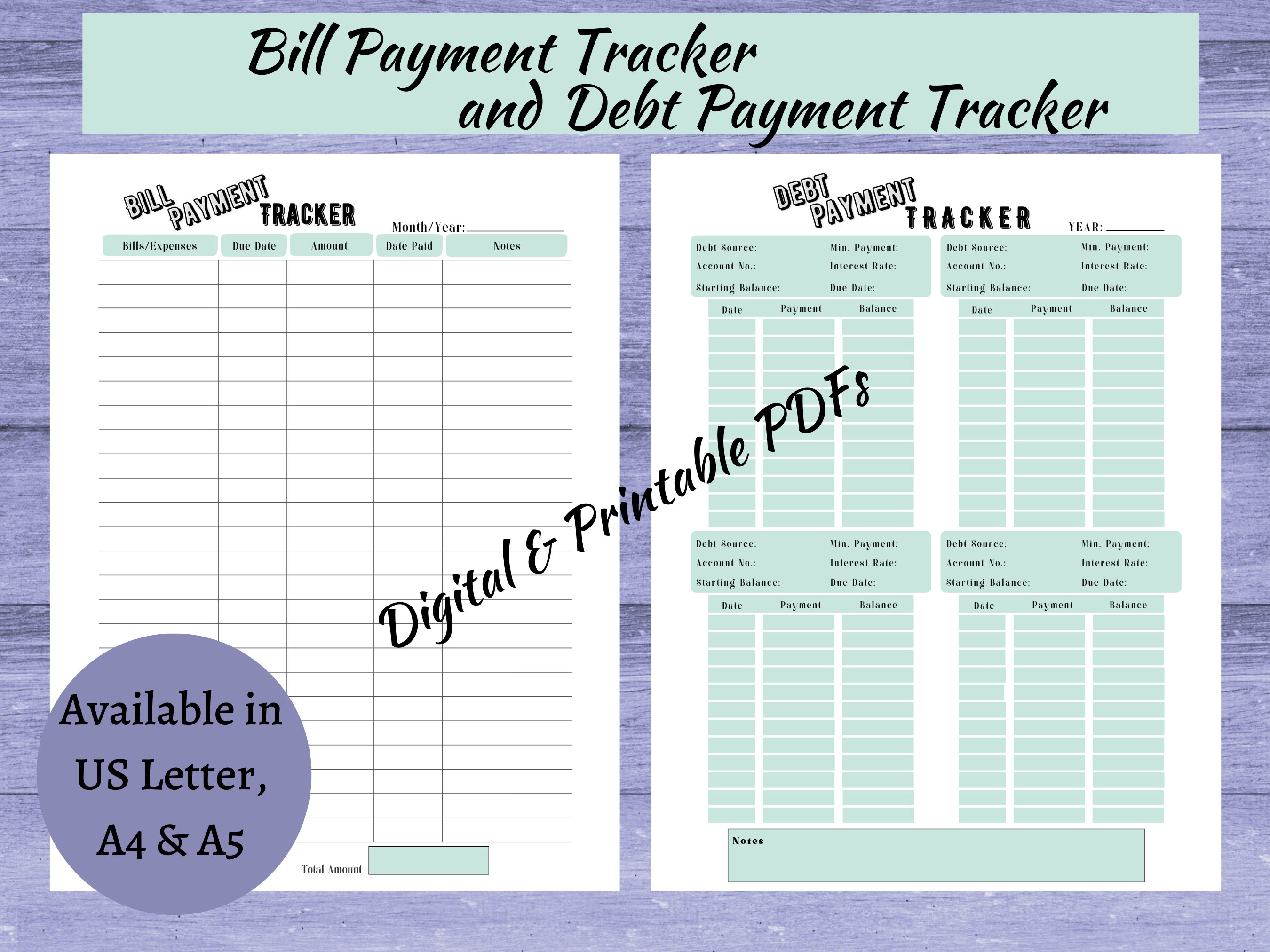 Bill Payment Tracker, Debt Tracker, Debt Payoff Planner, Digital ...
