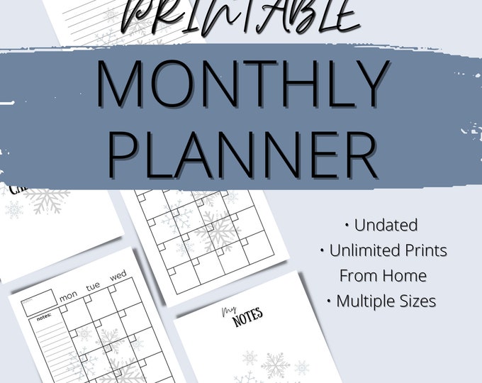 Printable Undated Monthly Calendar | Winter Planner | Snowflake Themed ...