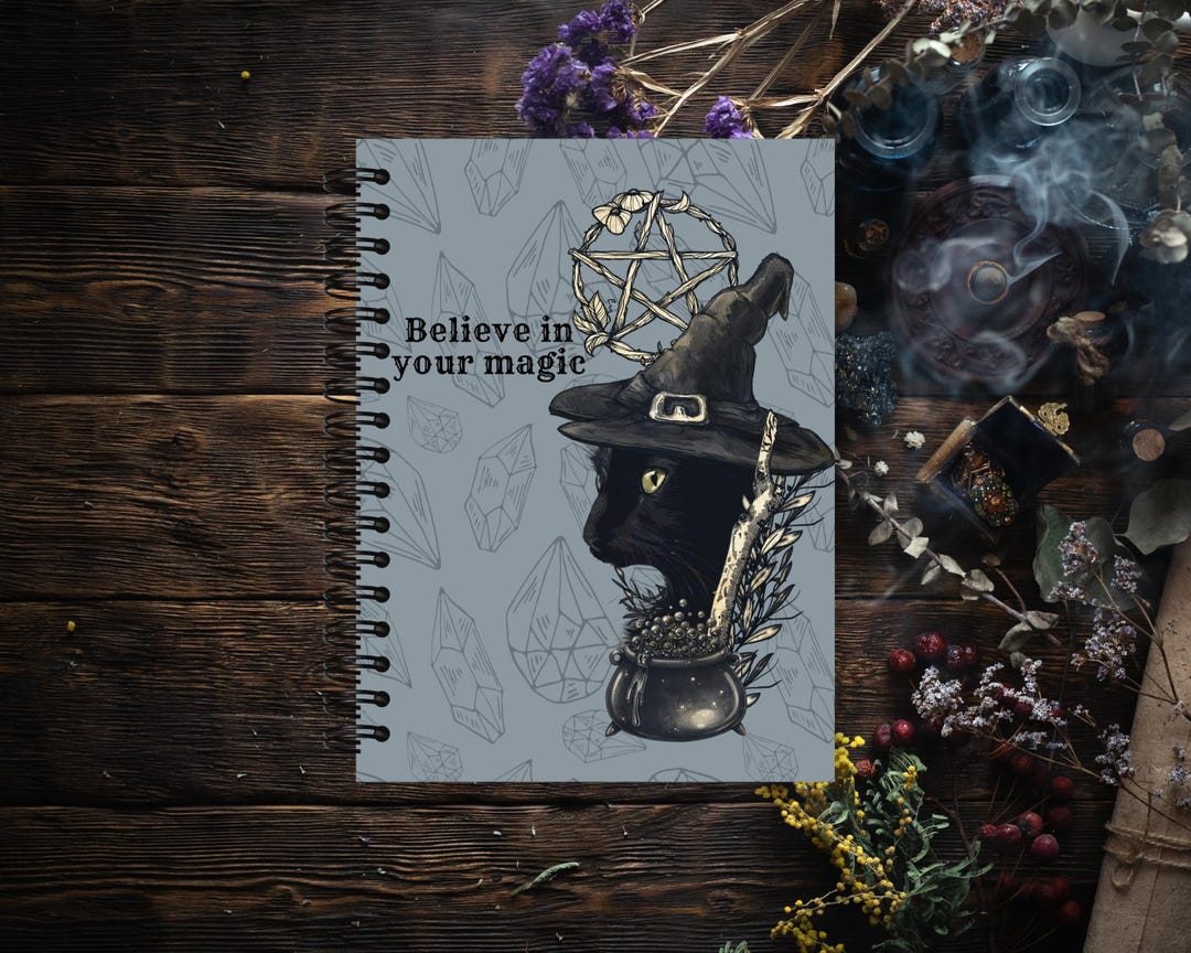 Magical Cat Spiral Notebook - Believe in Your Magic, Witch Journal ...