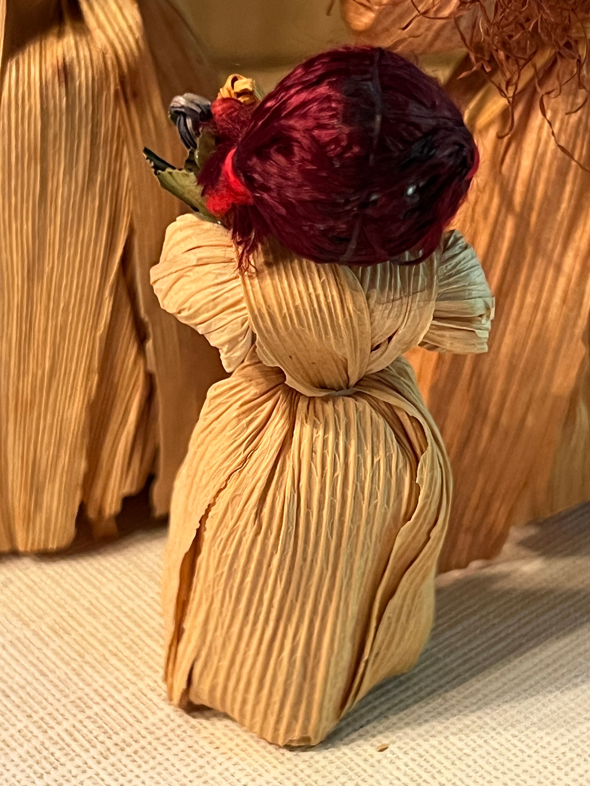 Three Beautiful Vintage Corn Husk Dolls, Woman and Girl Carrying ...