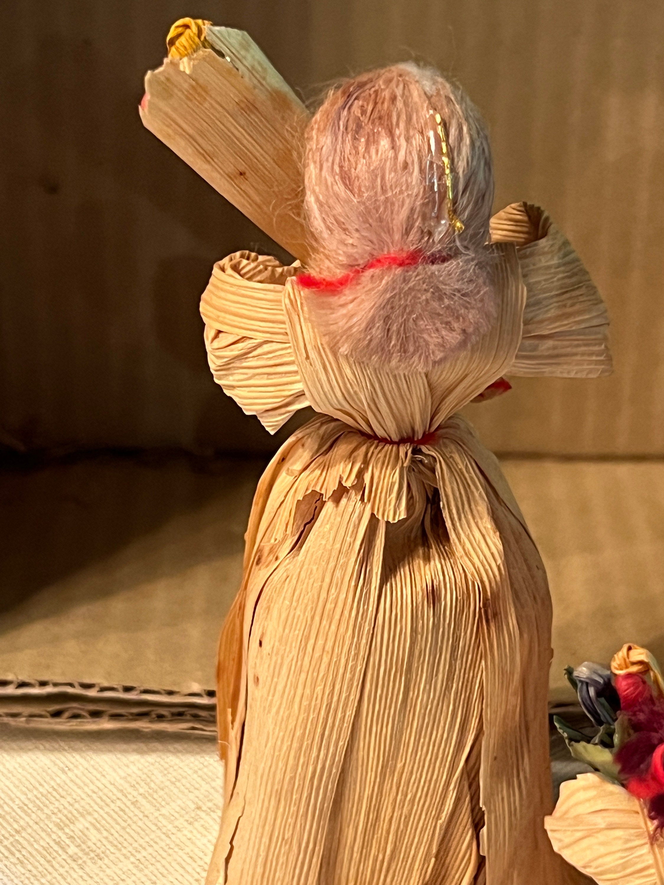 Three Beautiful Vintage Corn Husk Dolls, Woman and Girl Carrying ...