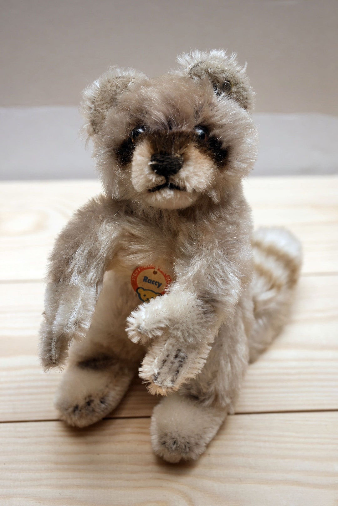 Vintage Steiff Raccoon Raccy With Button and Bear Head Shield, Rotating ...