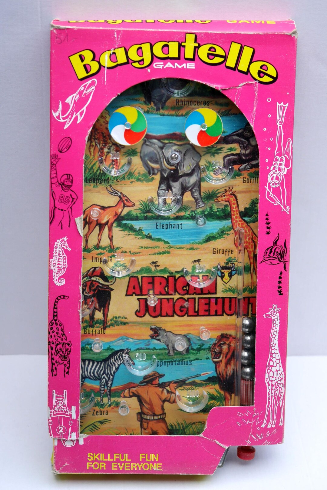 Retro Bagatelle Game Table Pinball Machine, AFRICAN JUNGLEHUNT, Made in ...