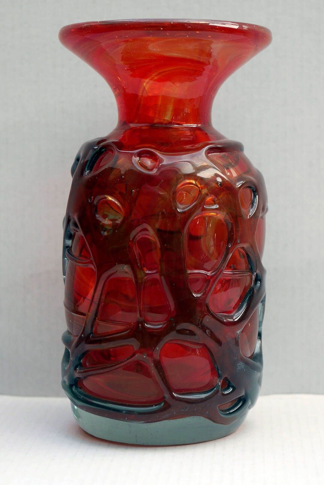 Mdina Vase Signed Michael Harris Design Teal Overlay - Etsy UK