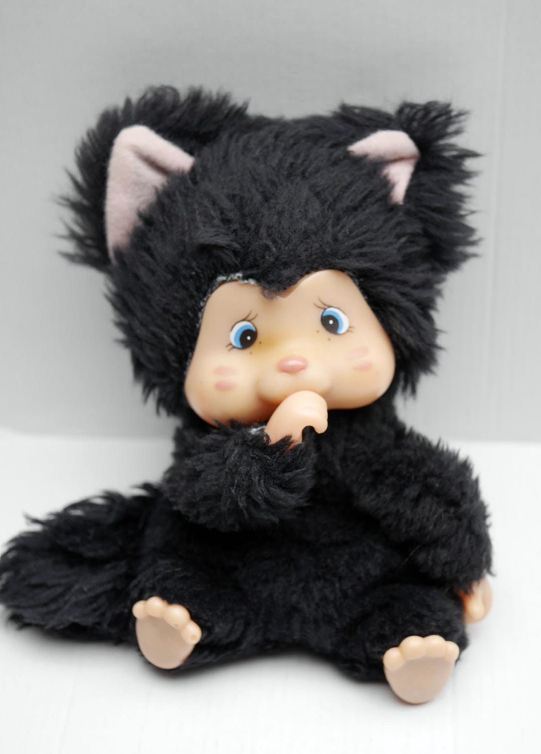 Monchhichi Nyami Kitten, Kitty, Black With Pink Ears, Japan 70s - Etsy