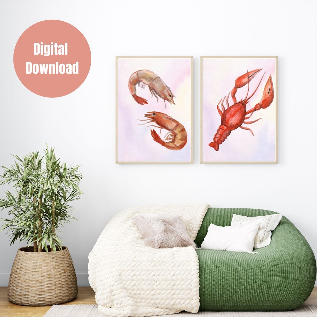 Crustacean Prints Set of Two, Watercolor Crustacean Art, Crustaceancore ...