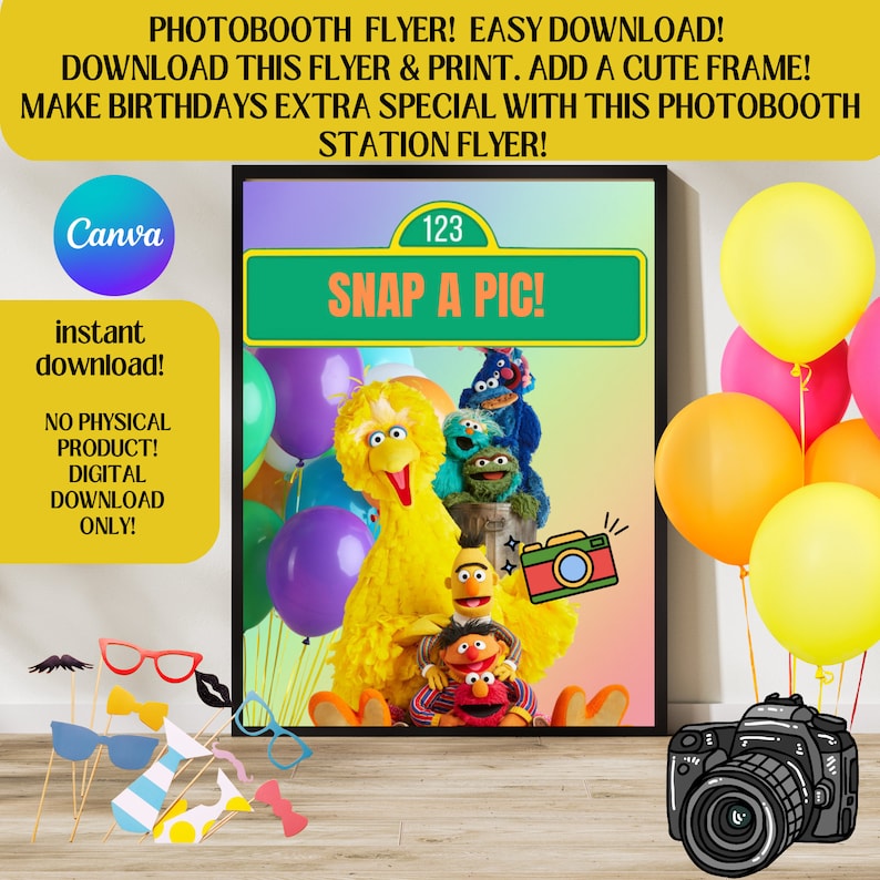 Printable ELMO Sesame Street PHOTO Booth Flyer Photo Booth Station ...