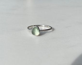 Teal Hammered Sea Glass Ring, Wide Band Sterling Silver Ring, Sea Glass ...
