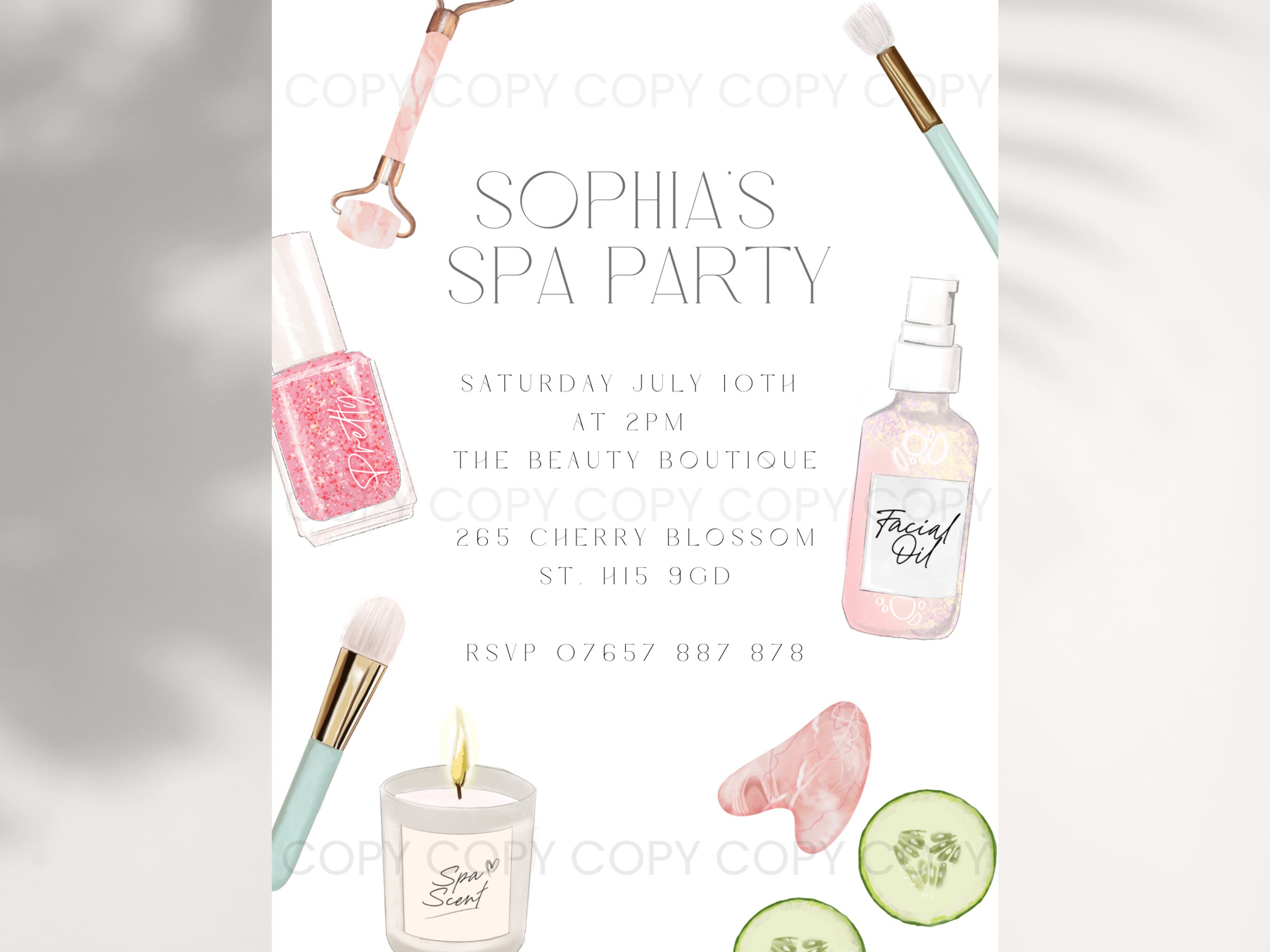 Spa Party Invite, Digital Download, Print at Home , Editable Template ...