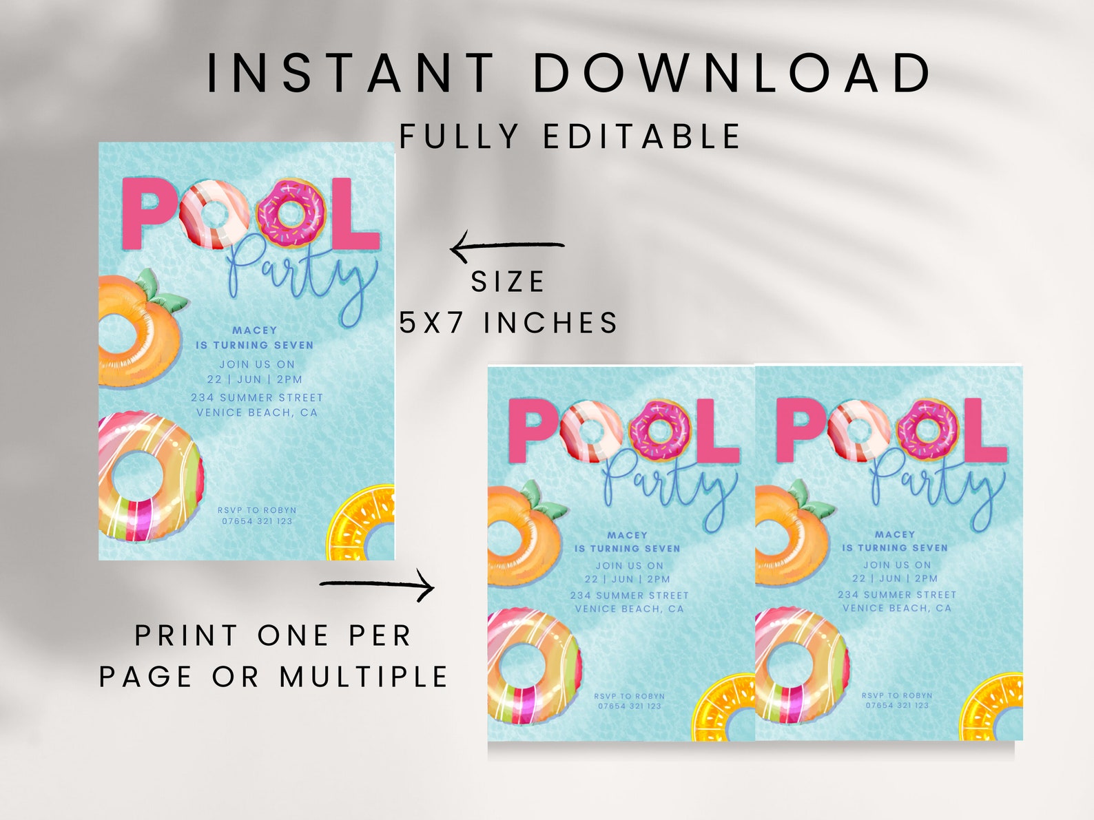 Digital Pool Party Invite, Swimming Birthday , Print at Home , Editable ...