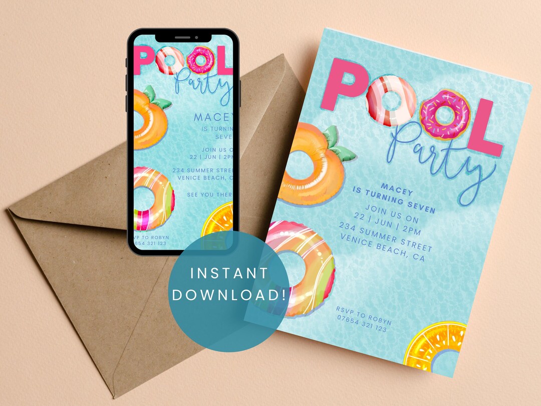 Digital Pool Party Invite, Swimming Birthday , Print at Home , Editable ...