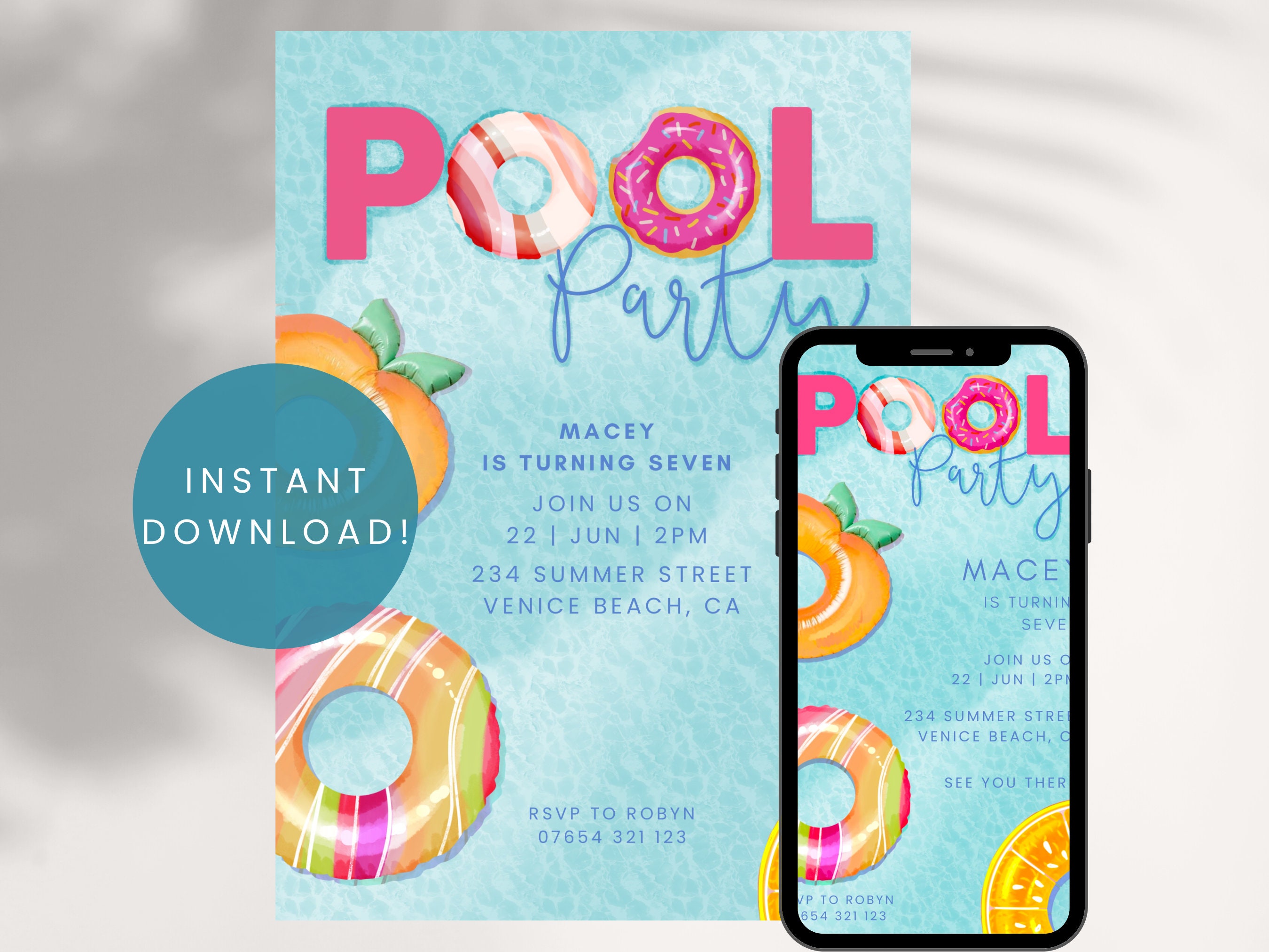 Digital Pool Party Invite, Swimming Birthday , Print at Home , Editable ...