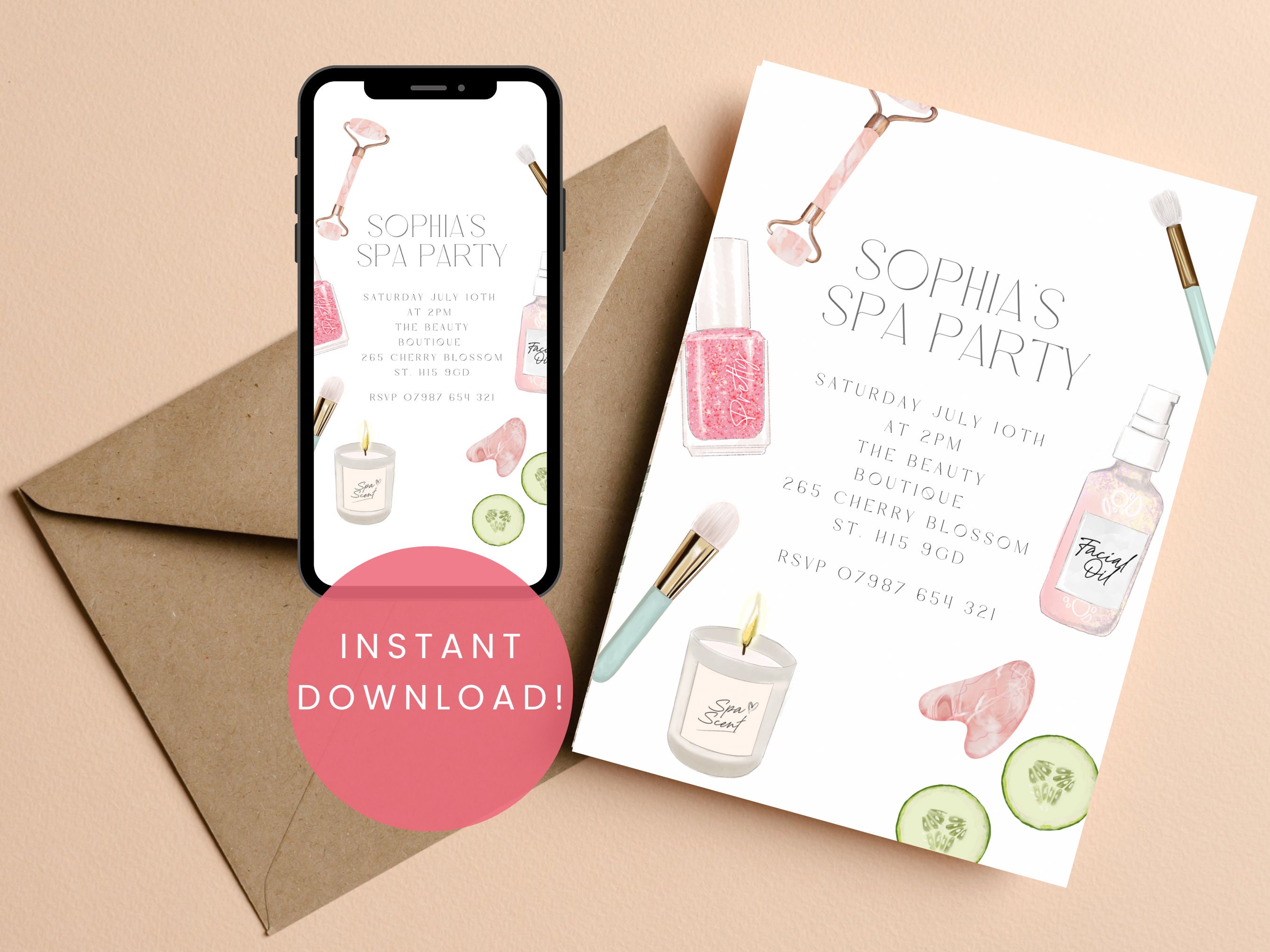 Spa Party Invite, Digital Download, Print at Home , Editable Template ...